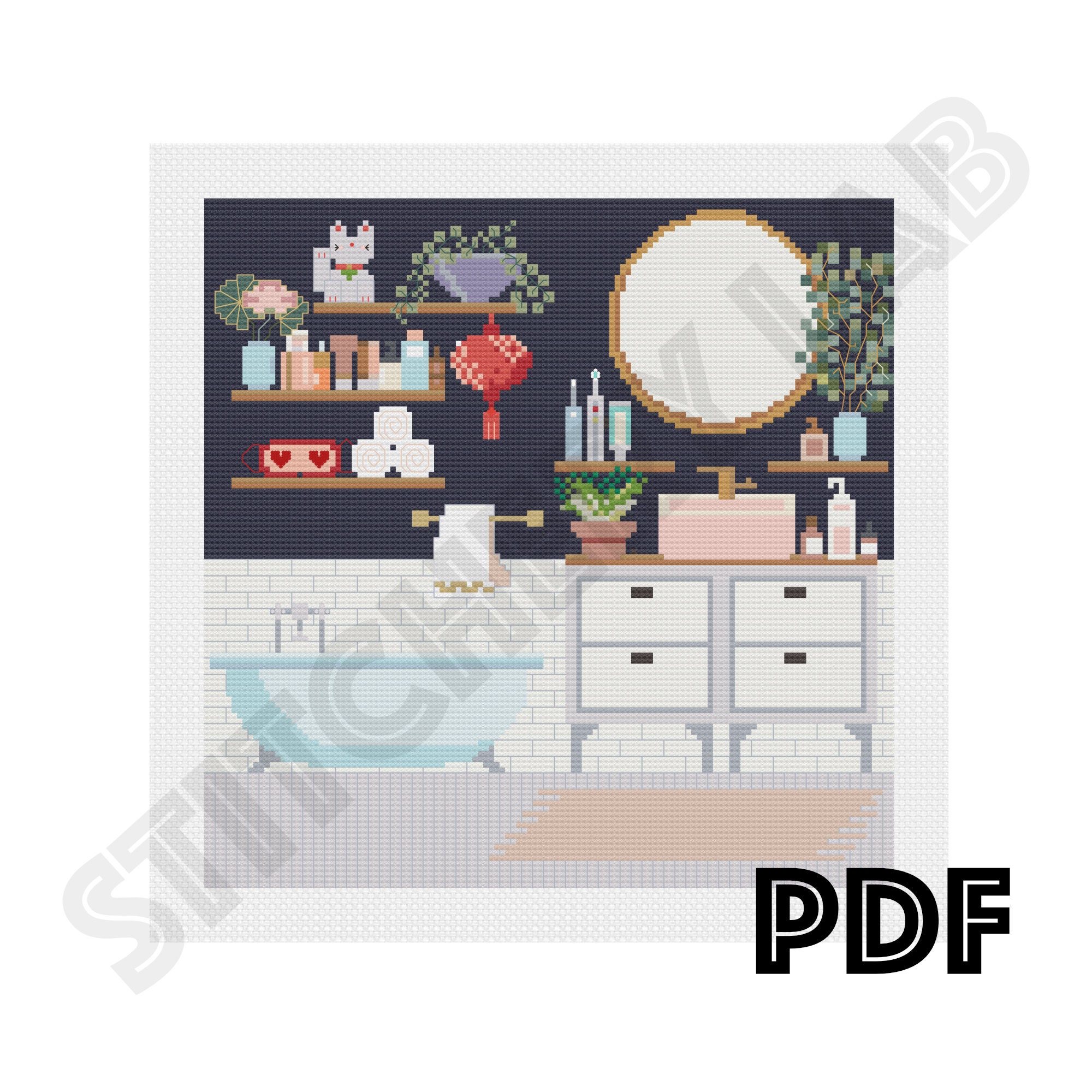 Bathroom Cross Stitch Pattern - Instant Download - Bohemian ...