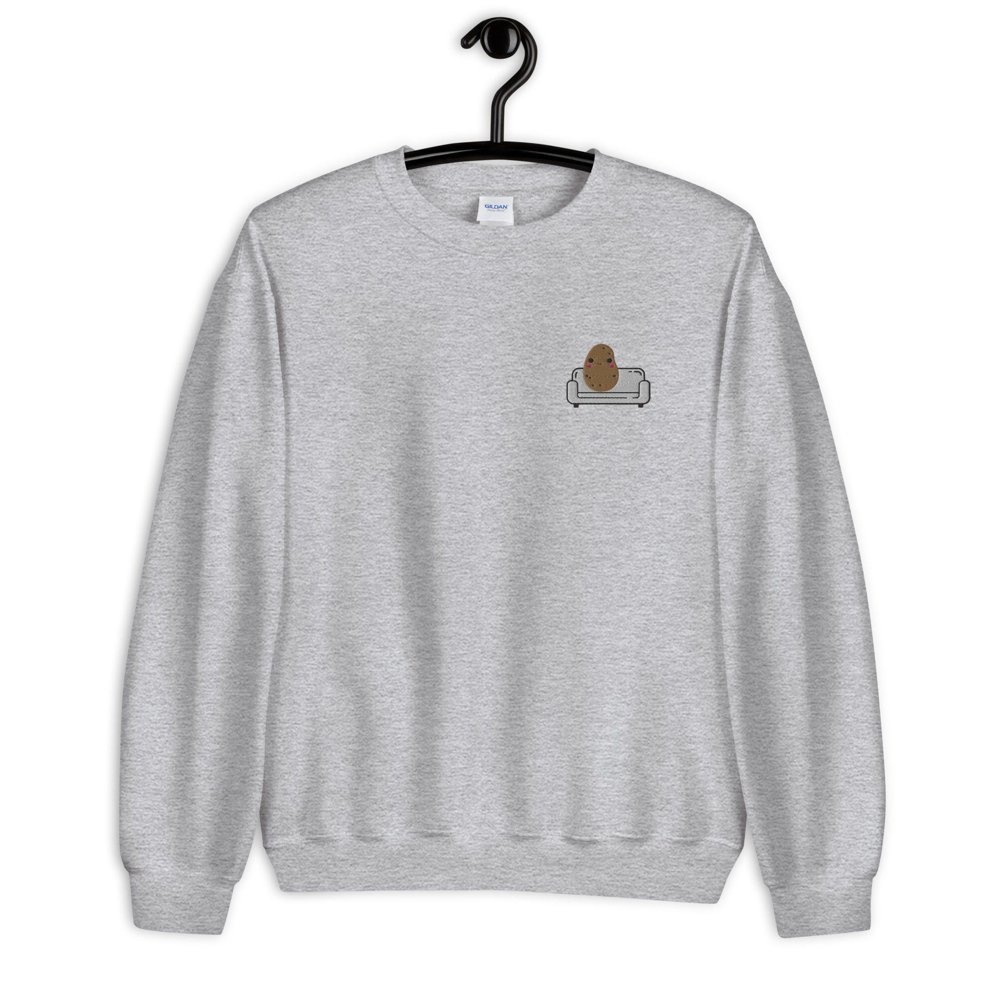 Couch Potato Embroidered Crew Sweatshirt/sweater (pink/white/dark Grey ...