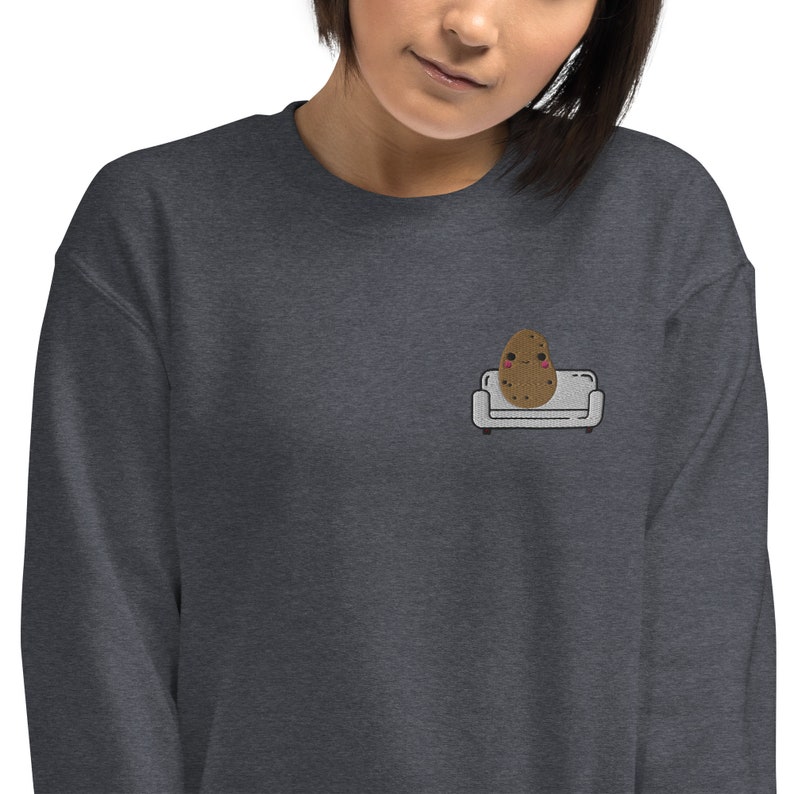 Couch Potato Embroidered Crew Sweatshirt/sweater (pink/white/dark Grey ...
