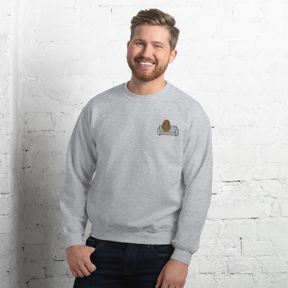 Couch Potato Embroidered Crew Sweatshirt/sweater (pink/white/dark Grey ...