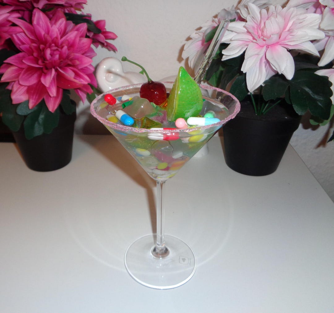 Martini Glass. Fake Cocktail Glass. With Pills and Fake Fruit. Resin ...