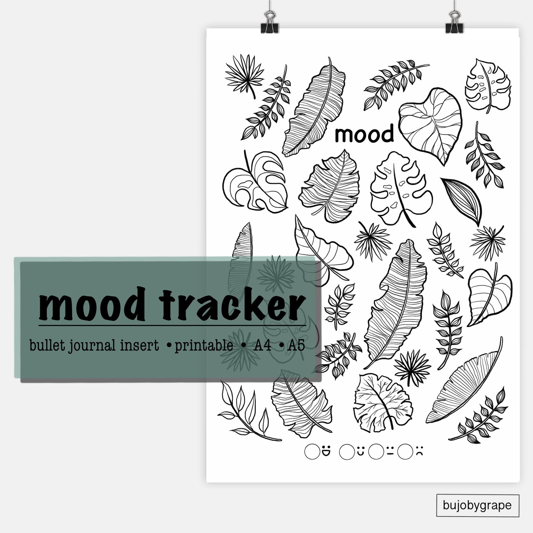 Bullet Journal Insert Printable Mood Tracker Tropic Leaves Template ...