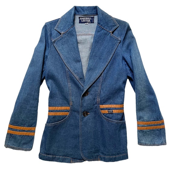 Marshall Lester Denim and Leather Blazer Jean Jacket … - Gem