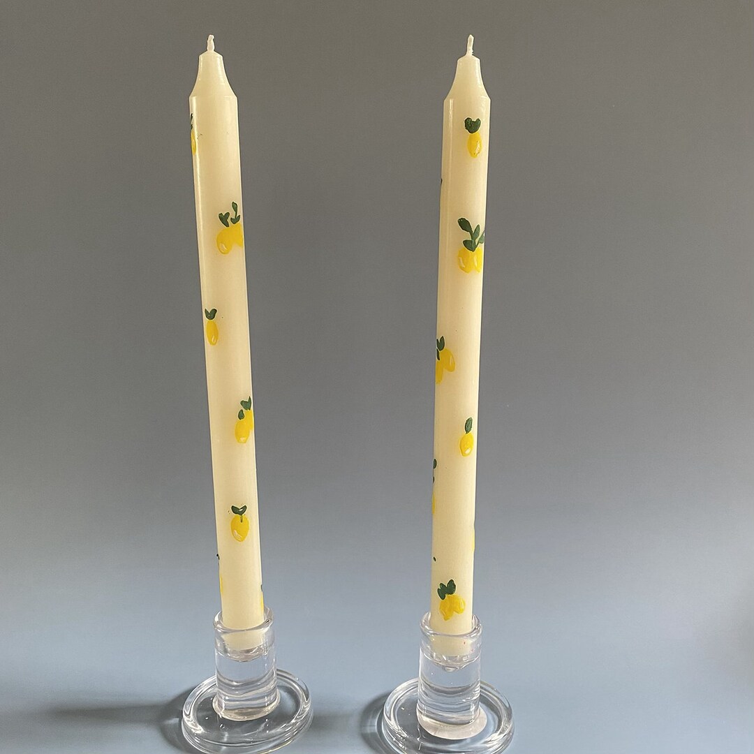 Pair of Lemon Hand Painted Taper Candle - Etsy UK