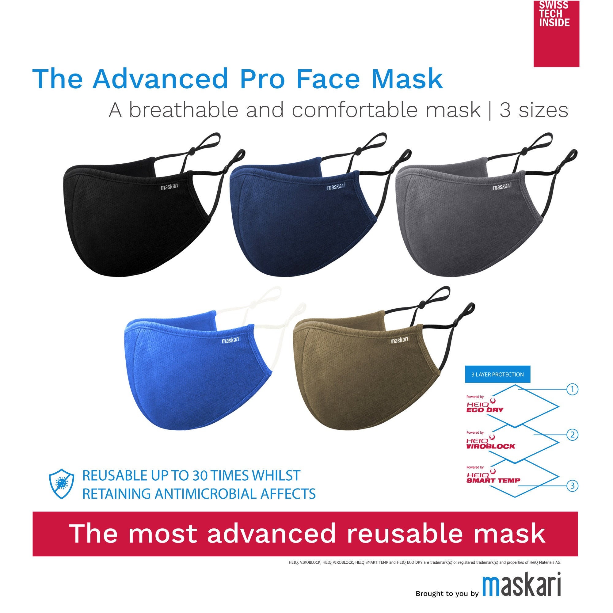 Maskari Soft AntiMicrobial máscara facial de 3 capas con Earloops ...
