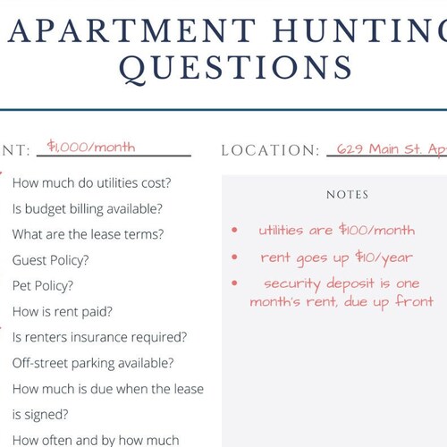 Apartment Hunting Questions Checklist - Etsy