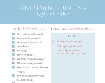 Apartment Hunt Planner Page Apartment Tracker Apt Hunting List Rental ...