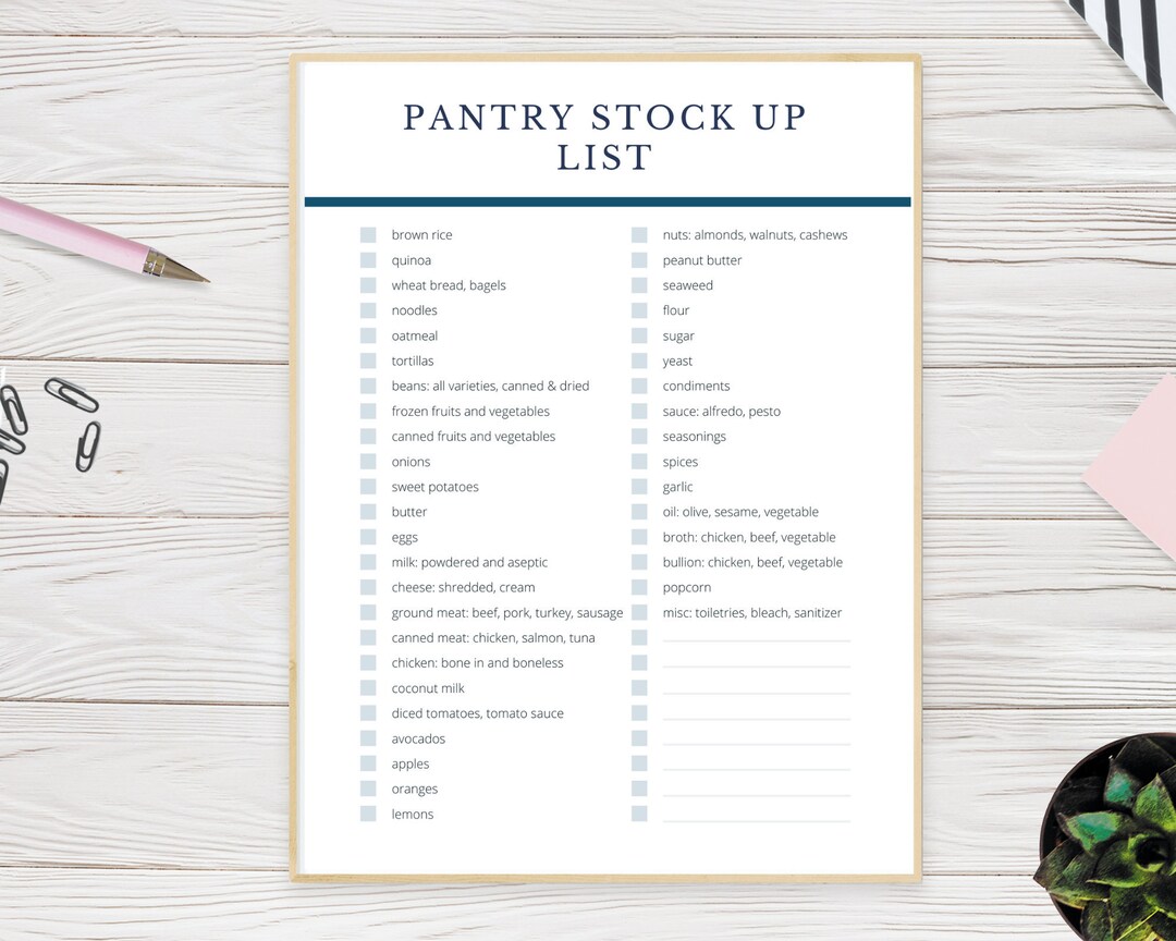 Pantry Stock up Checklist | Grocery List - Etsy