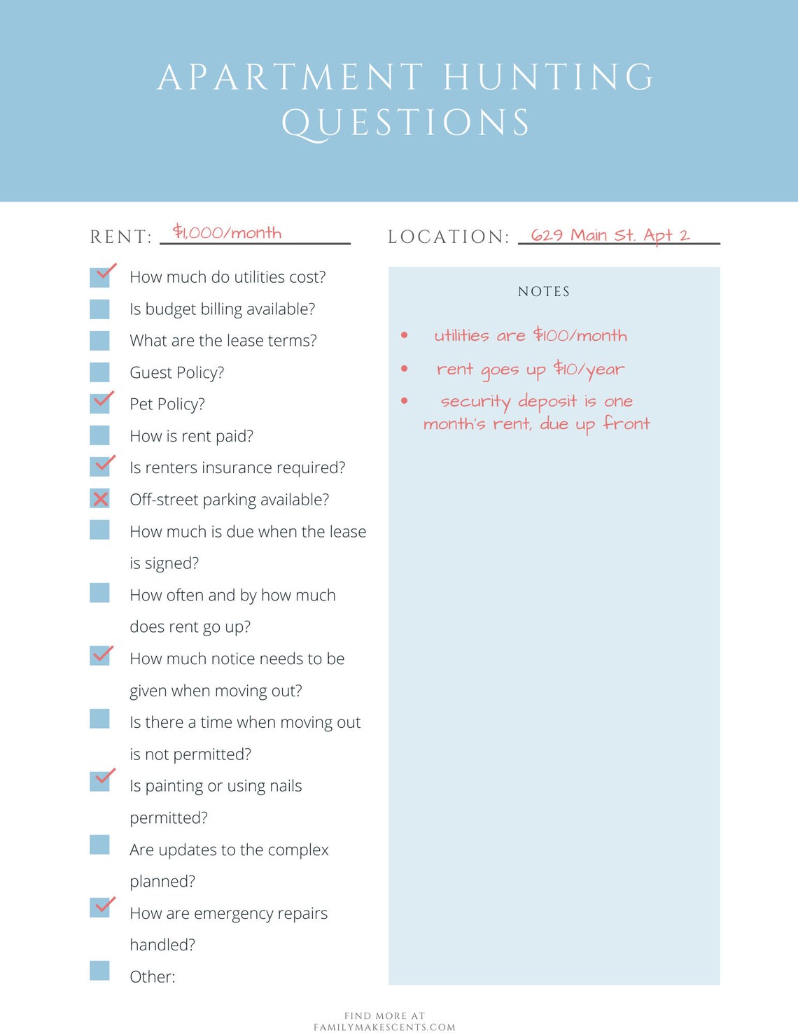 Apartment Hunting Questions Checklist - Etsy