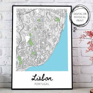 Lisbon Map Print | Print Gift for Map | Custom Map | Wall Art | Custom ...
