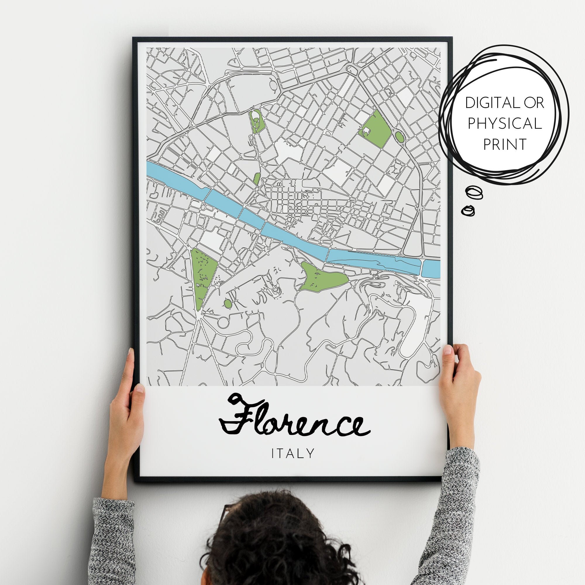 Florence Italy Map Print Gift for Map Custom Map Wall - Etsy