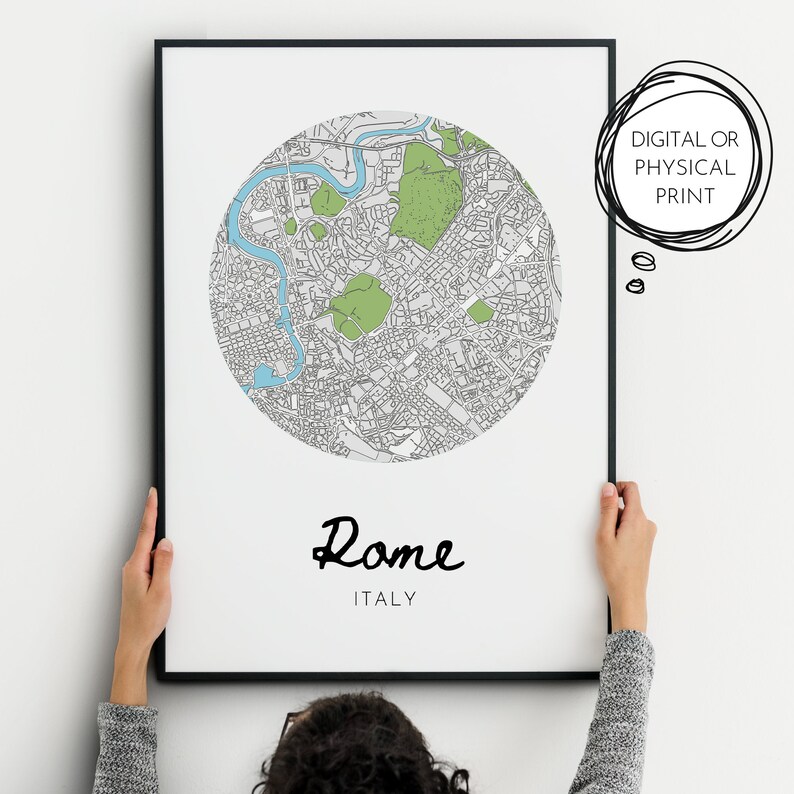 Rome Italy Map Print | Print Gift for Map | Custom Map | Wall Art ...