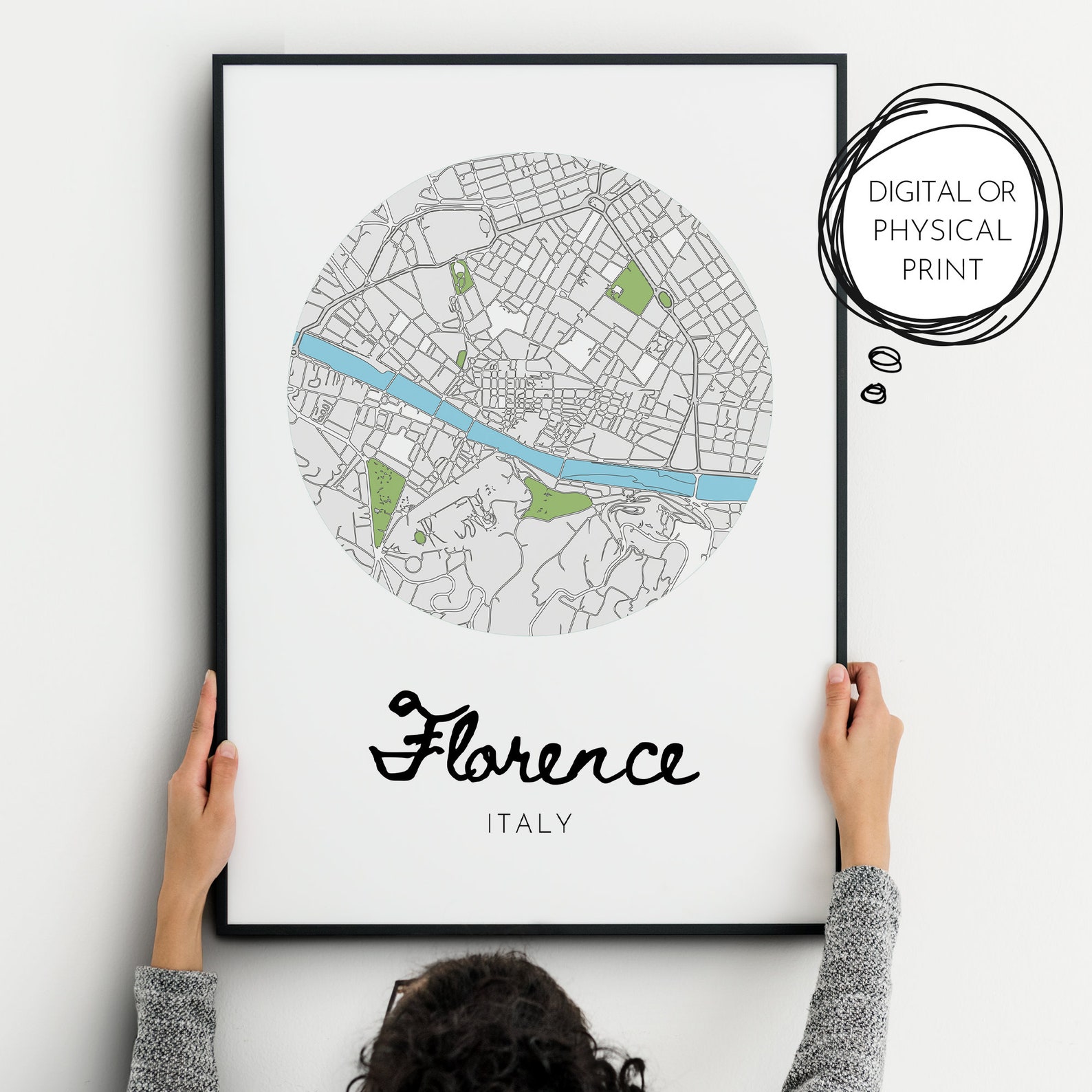 Florence Italy Map Print Gift for Map Custom Map Wall - Etsy