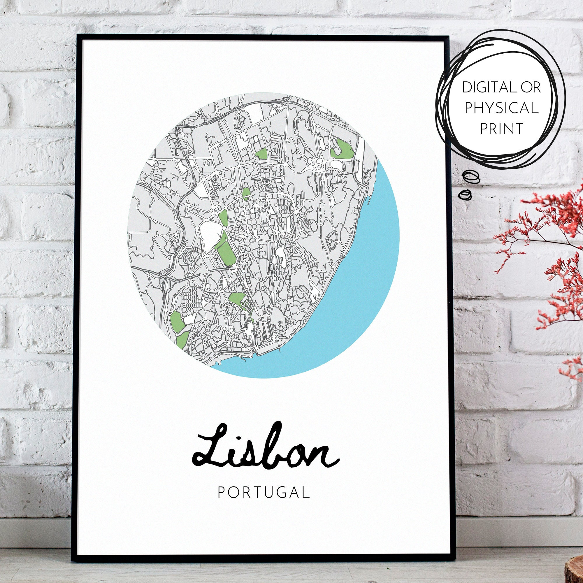 Lisbon Map Print | Print Gift for Map | Custom Map | Wall Art | Custom ...