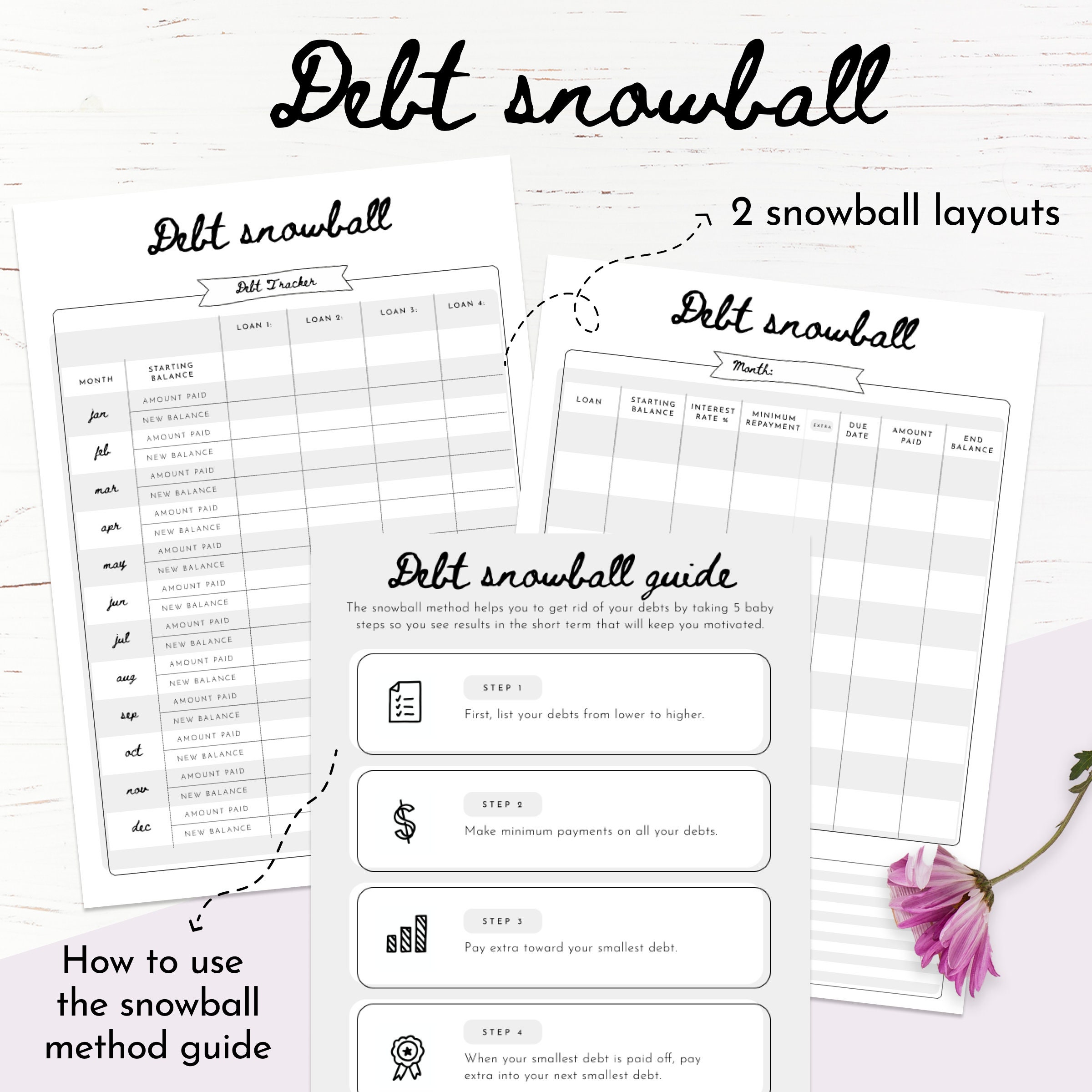 Financial planner A debt tracker with snowball debt payoff | Etsy