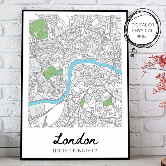 London Map Print Print Gift Map Custom Map Wall Art - Etsy