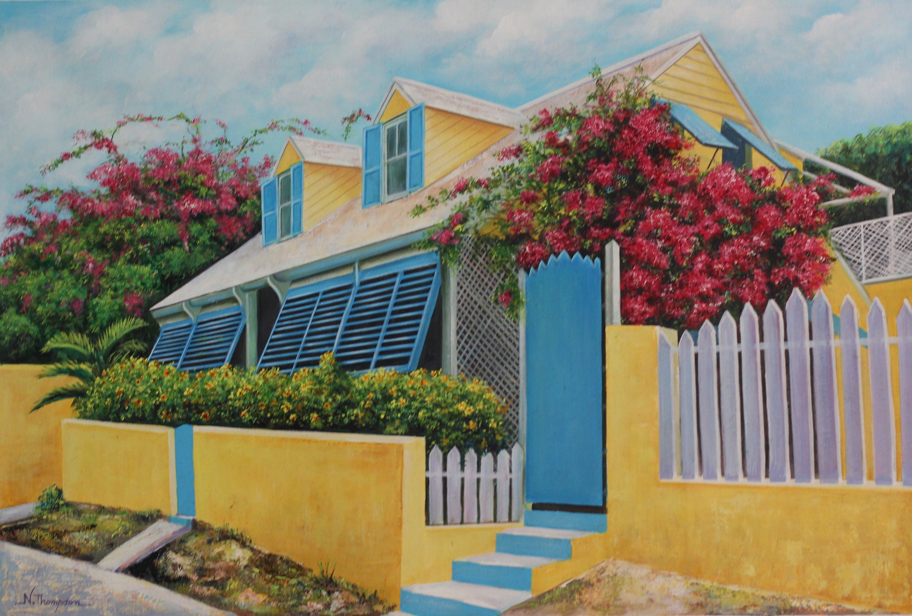 Original Oil Painting, Bahamian Home by N. Thompson, Bahamas Art ...