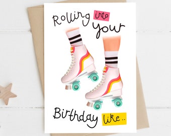 Roller-skate Birthday Card Personalised Glitter - Etsy