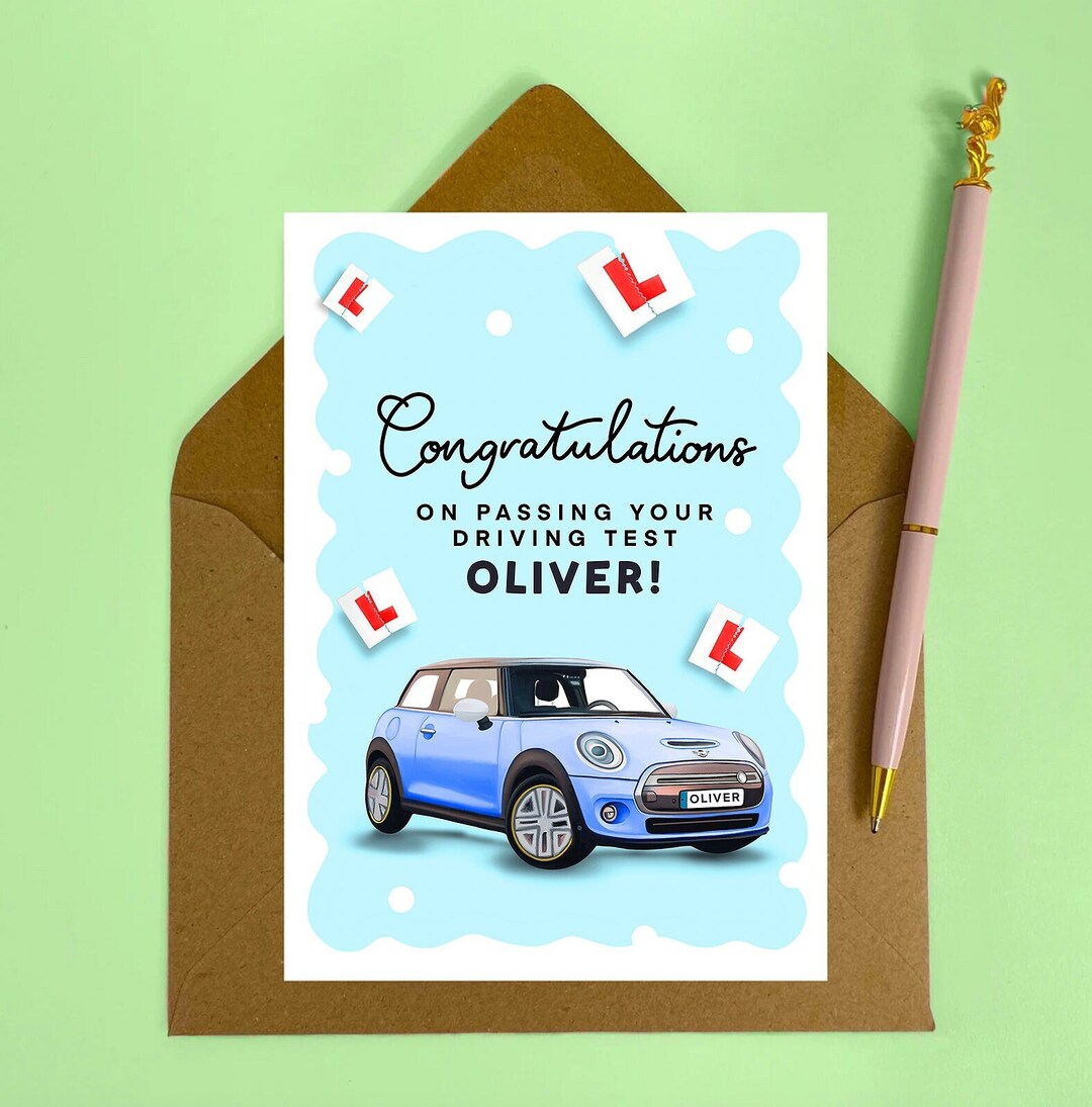 Personalised Passed Driving Test Card Congratulations, Well Done Blue ...