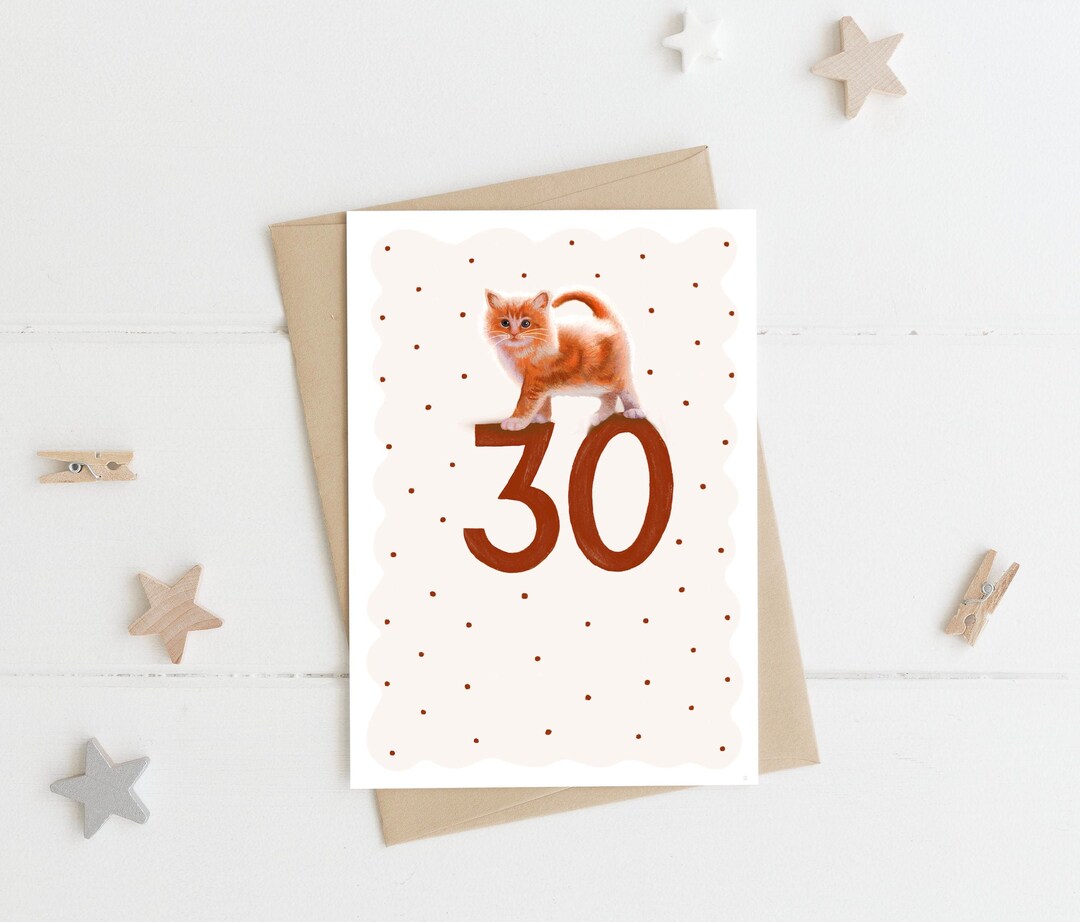Cat 30th birthday card THIRTY TODAY animal themed friend gift present ...