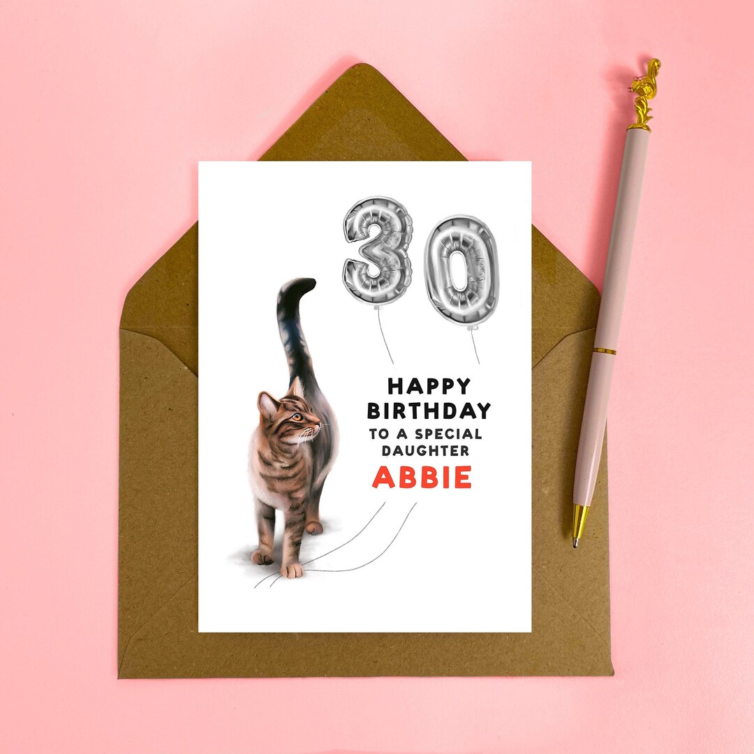 Personalised Cat 30th Birthday Card for a Special Daughter, Mum ...