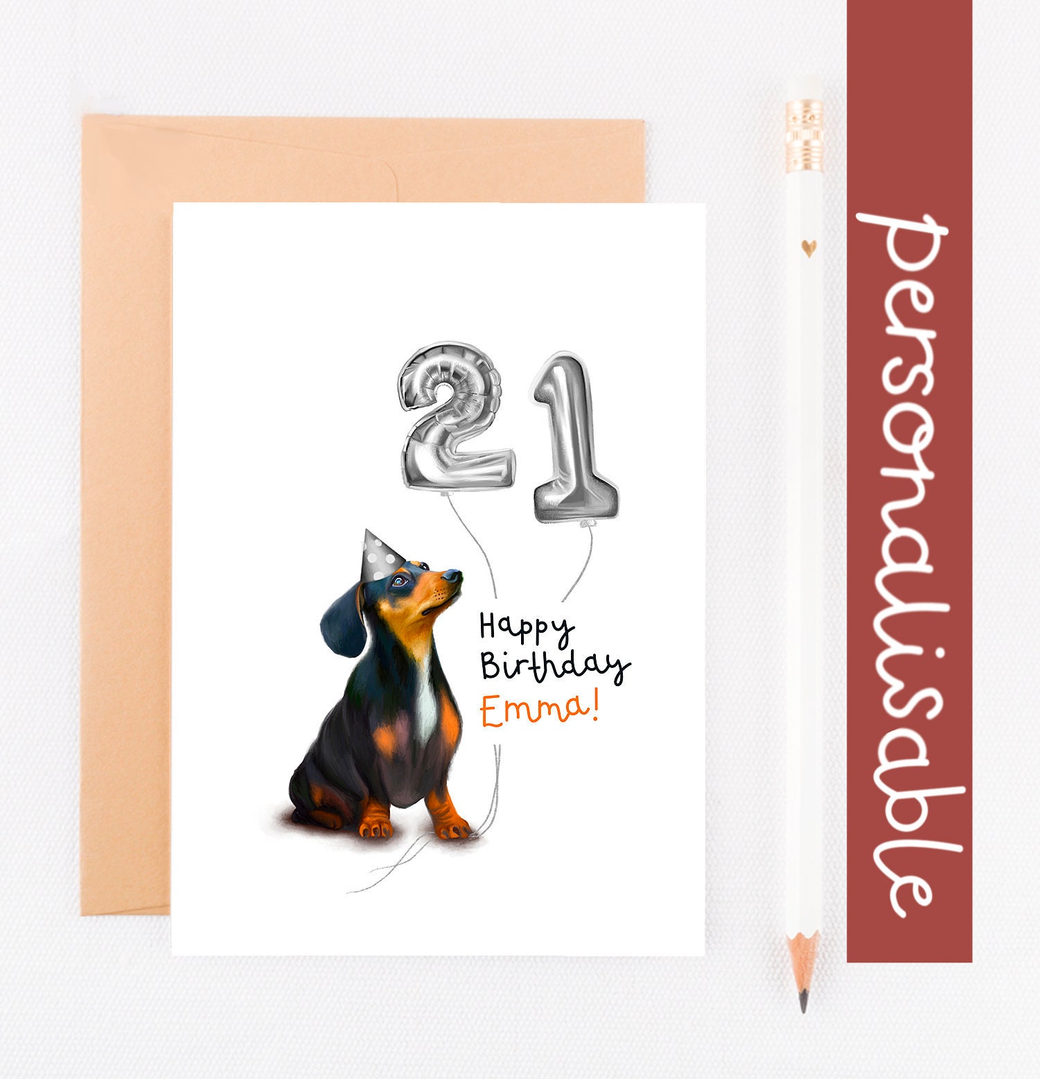 Personalised dachshund 21st birthday card 21 today sausage | Etsy