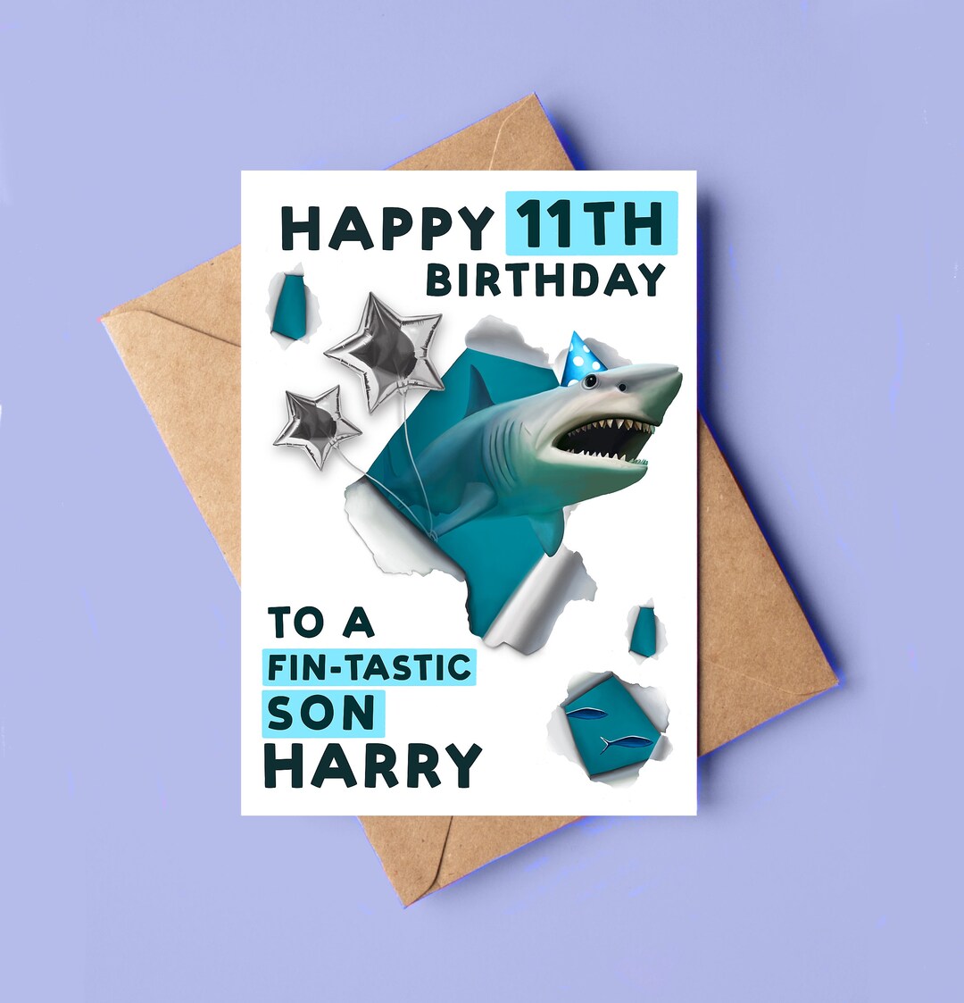 Personalised Great White Shark Card 11 Today Boys Birthday - Etsy