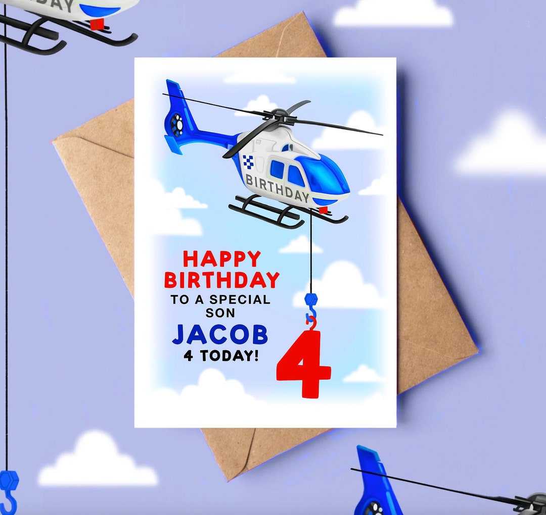 Personalised Children's 4th Birthday Helicopter Card - Etsy