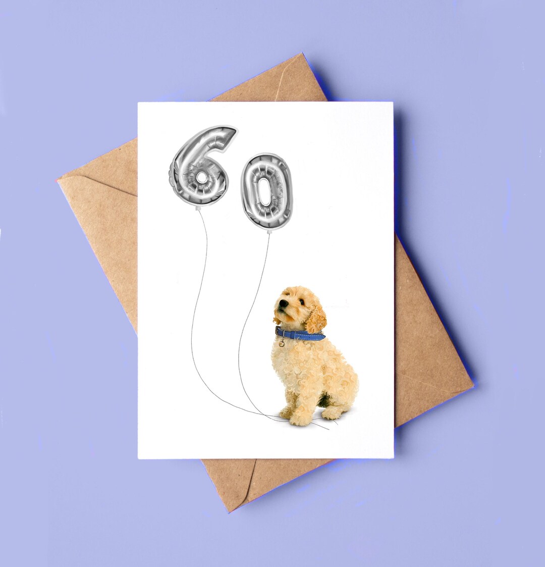 Cockapoo 60th Birthday Card, Card for Him or Her, Cavapoo, Multipoo ...