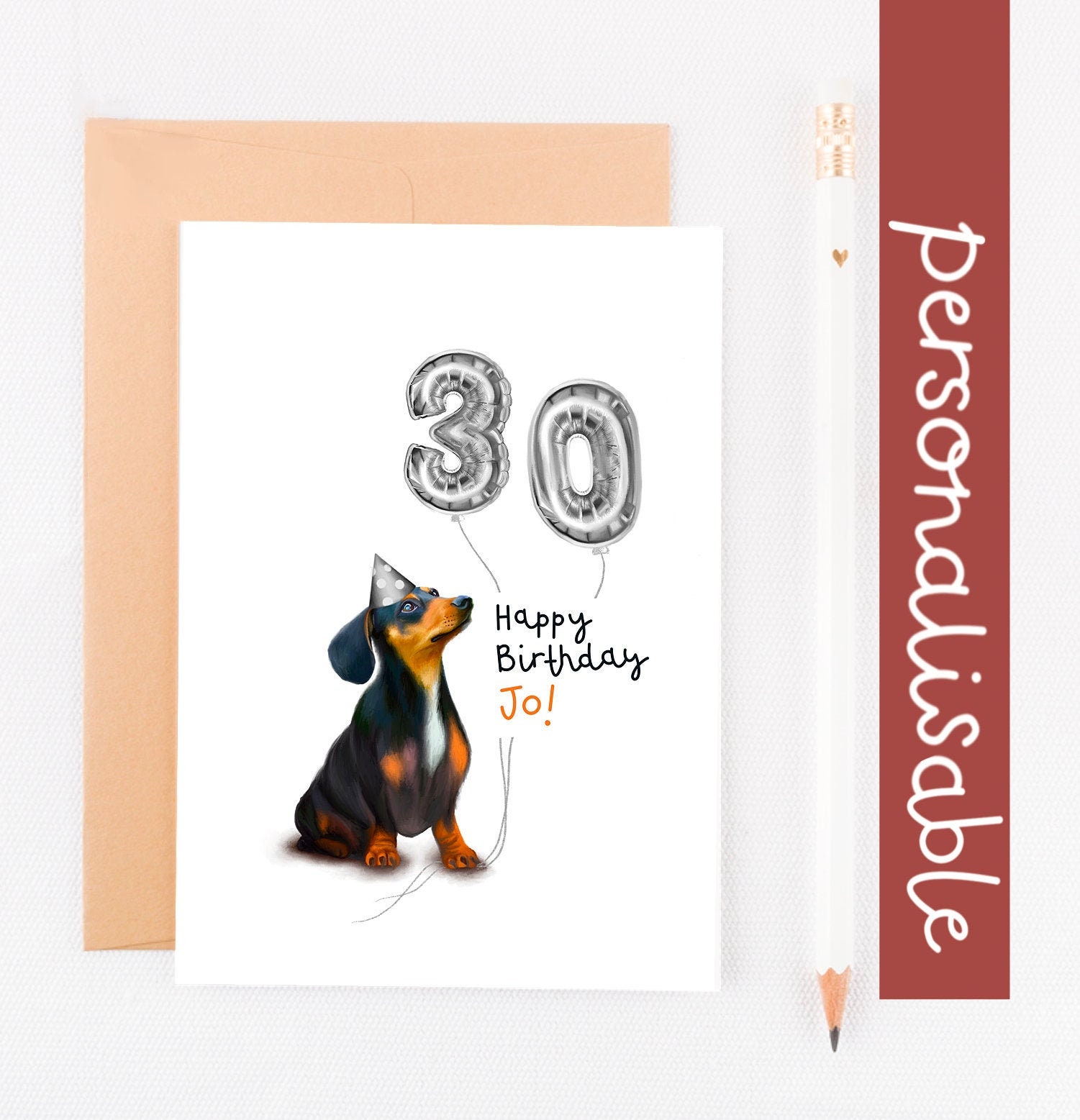 Personalised dachshund 30th birthday card 30 today sausage | Etsy