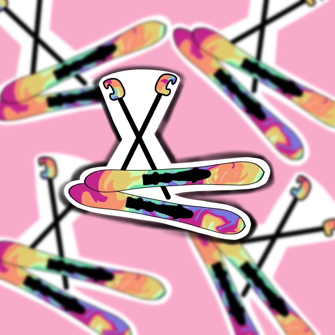 Skis Sticker, Tie Dye/rainbow (regular or Mini) -WATERPROOF, Laptop ...