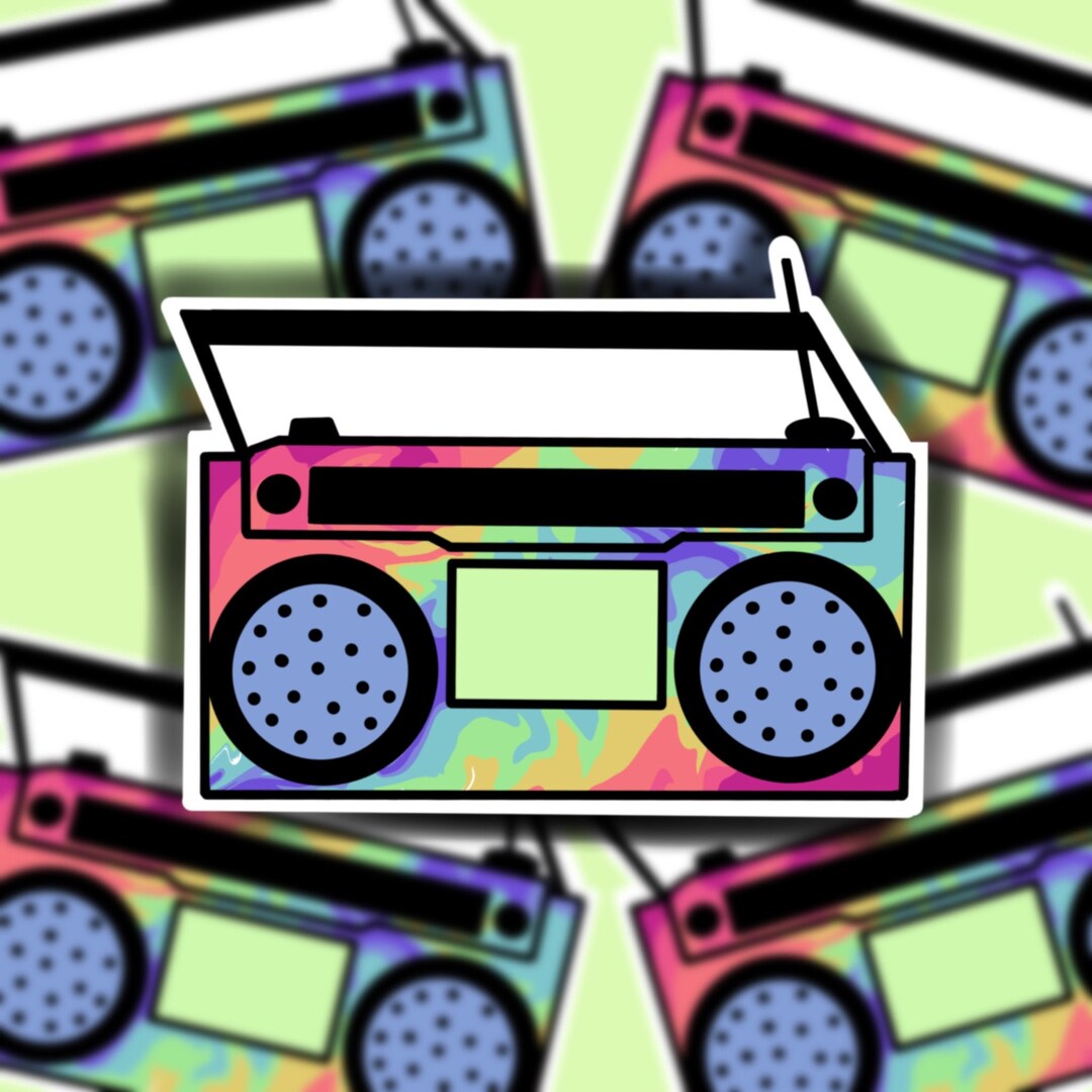 Boombox / Radio Sticker, Tie Dye/rainbow regular or Mini WATERPROOF ...
