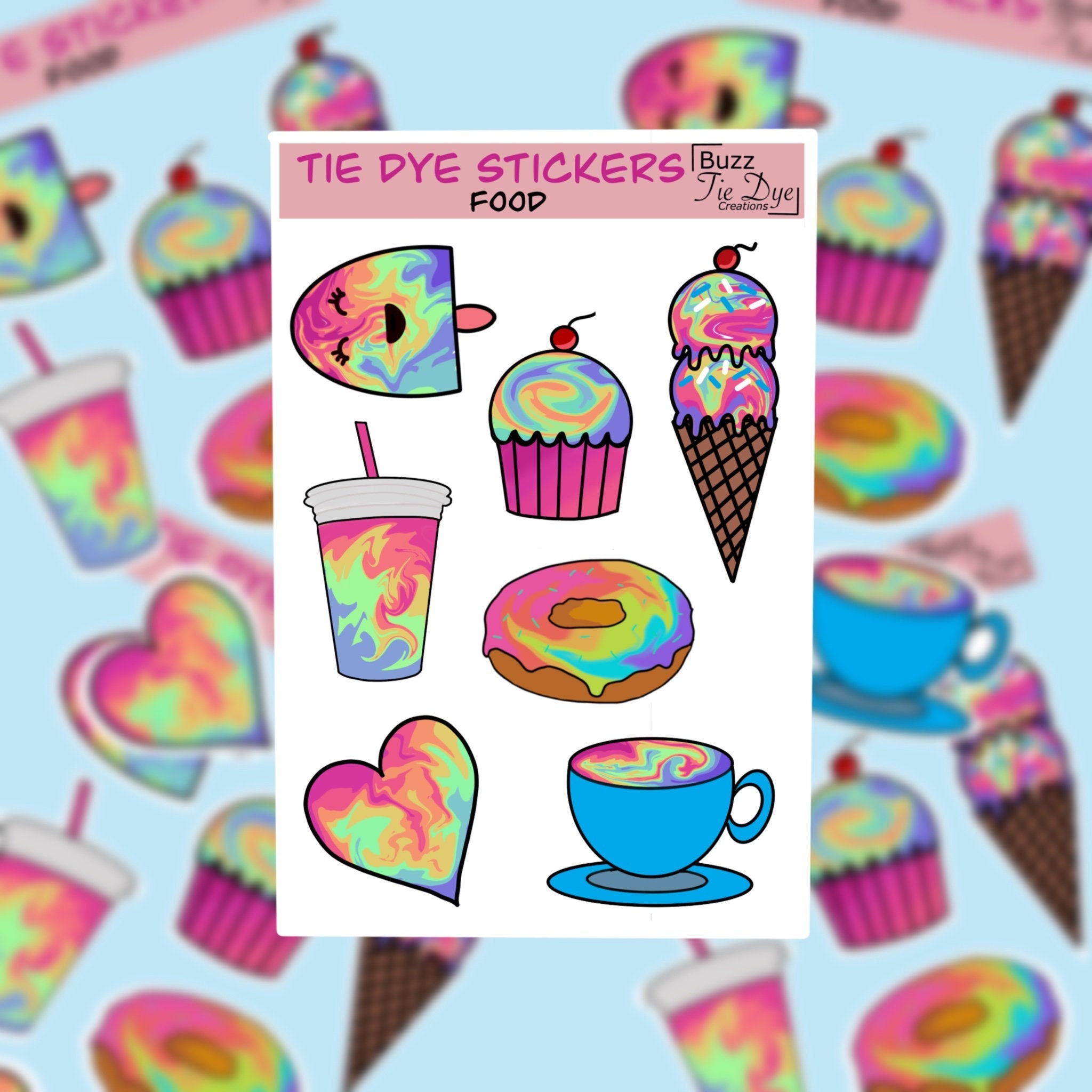 Food Sticker Sheet Tie Dye/rainbow WATERPROOF Laptop | Etsy