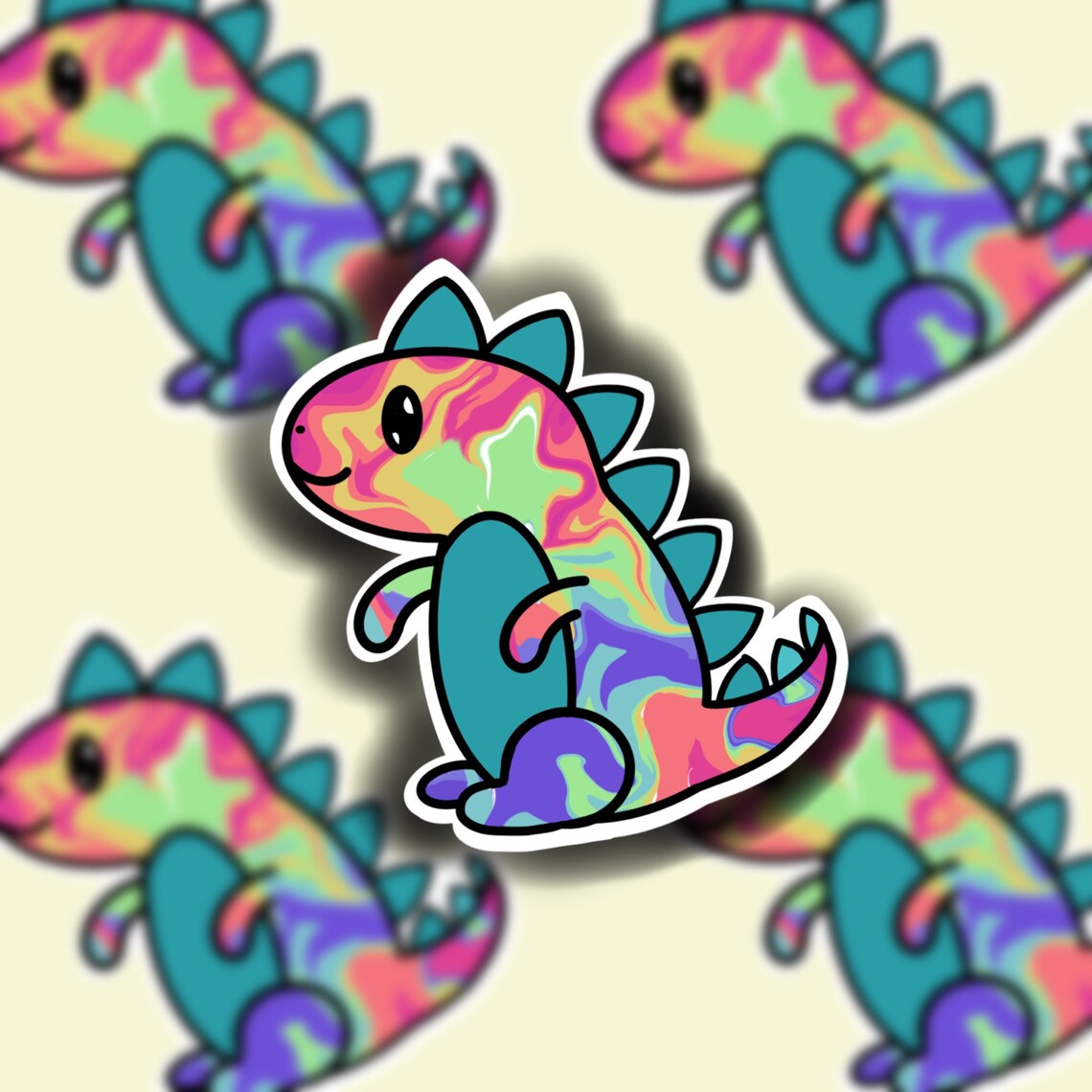Dinosaur / Dino Sticker, Tie Dye/rainbow (regular or Mini) -WATERPROOF ...