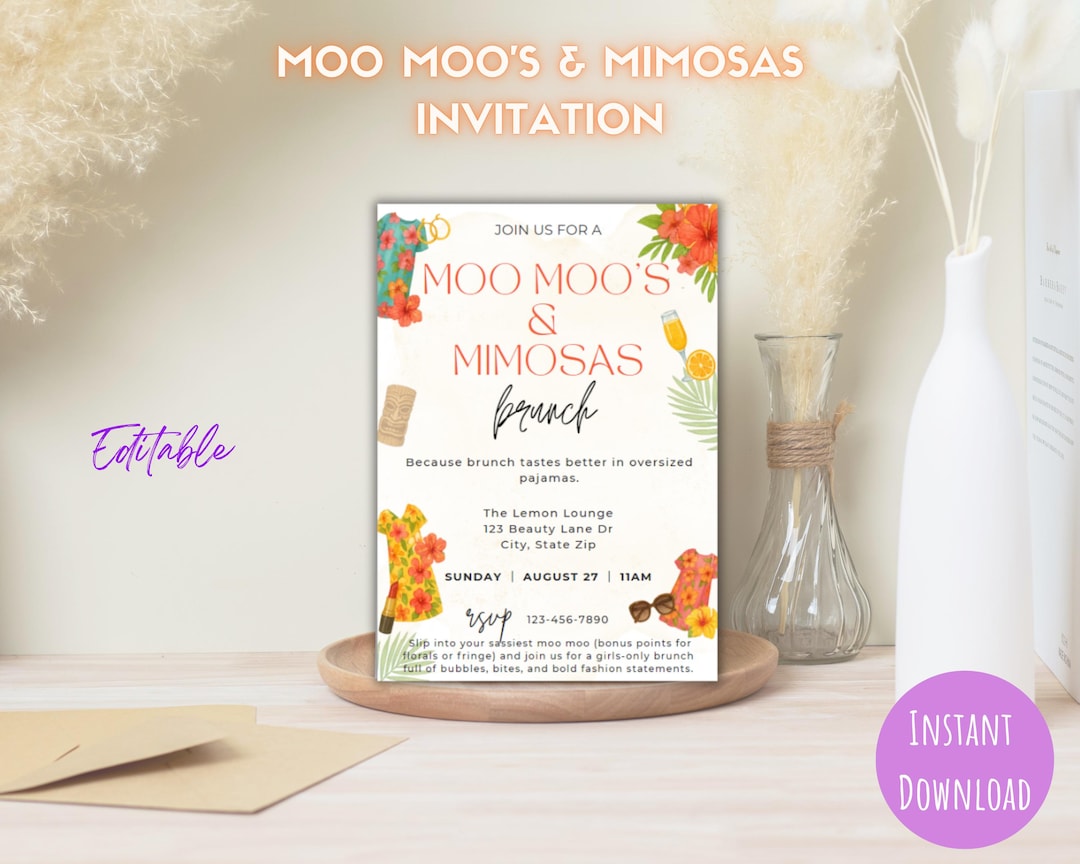 Moo Moos and Mimosas Invitation: Girls Night Out, Bachelorette Party ...