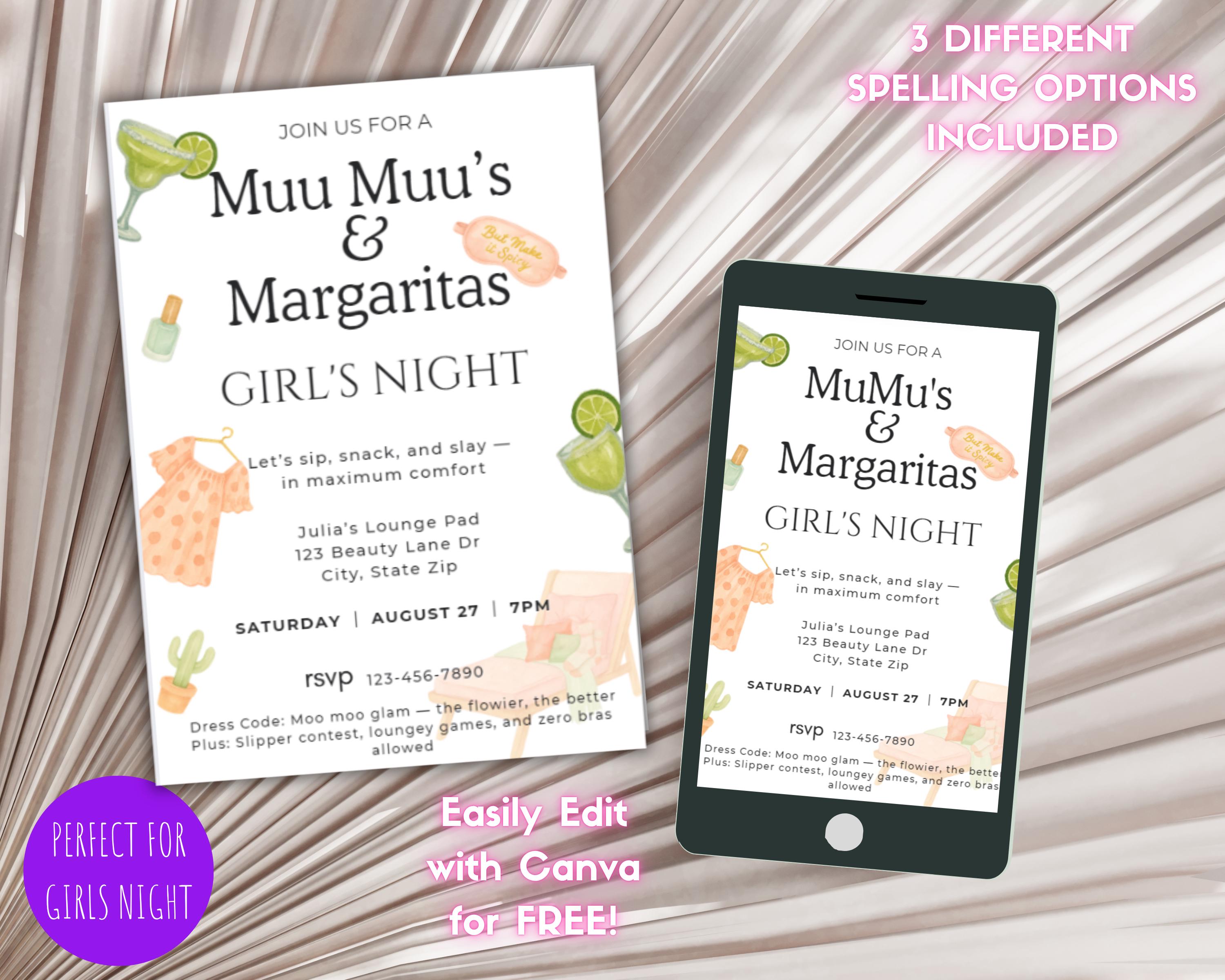 Editable Digital-printable Moo Moos & Margaritas, Girl's Night, Girls ...