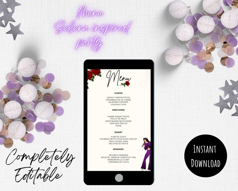 Selena Party Menu Template: Editable Printable Design (digital Download ...