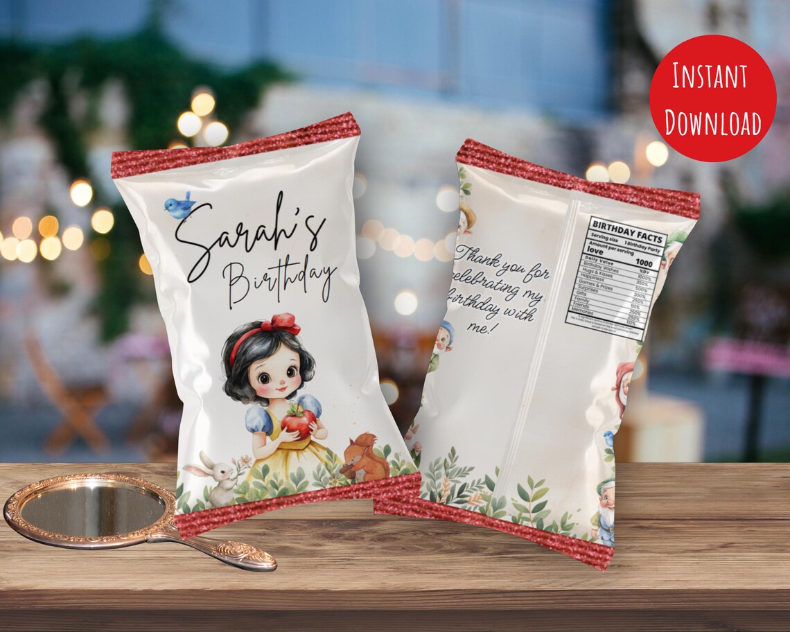 Snow White Inspired Chip Bag Template Editable Birthday Party Favor ...