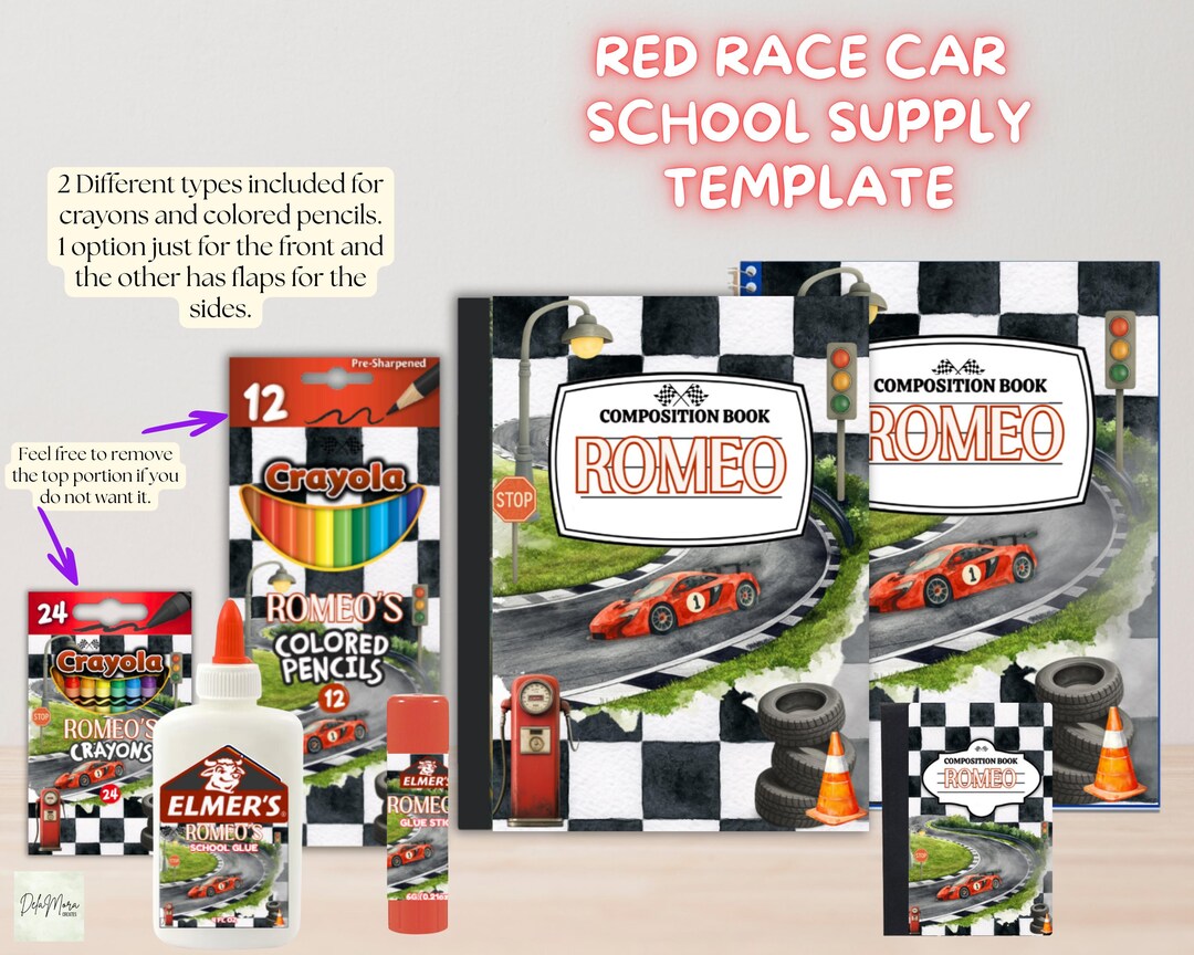 Editable Red Race Car School Supplies, School Supply Template, Editable ...