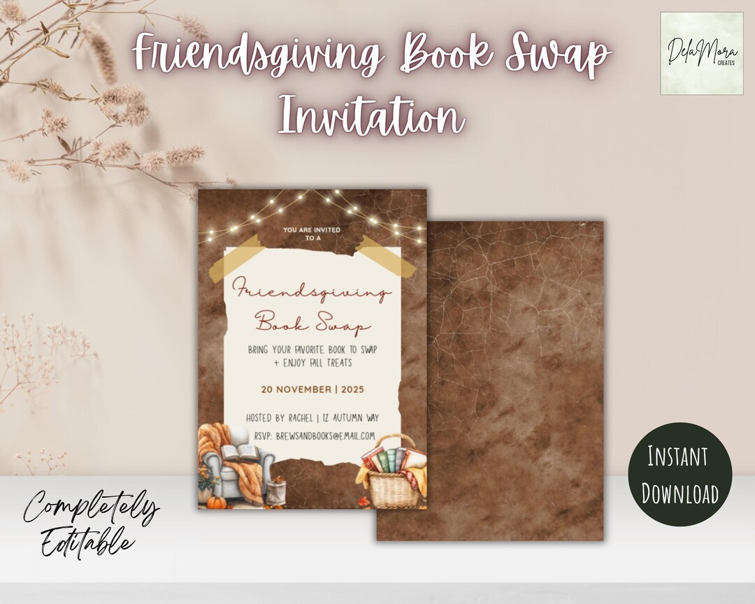 Friendsgiving Book Swap Invitation: Fall Book Club, Editable Template ...