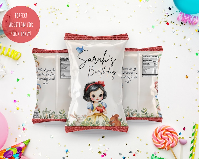 Snow White Inspired Chip Bag Template Editable Birthday Party Favor ...
