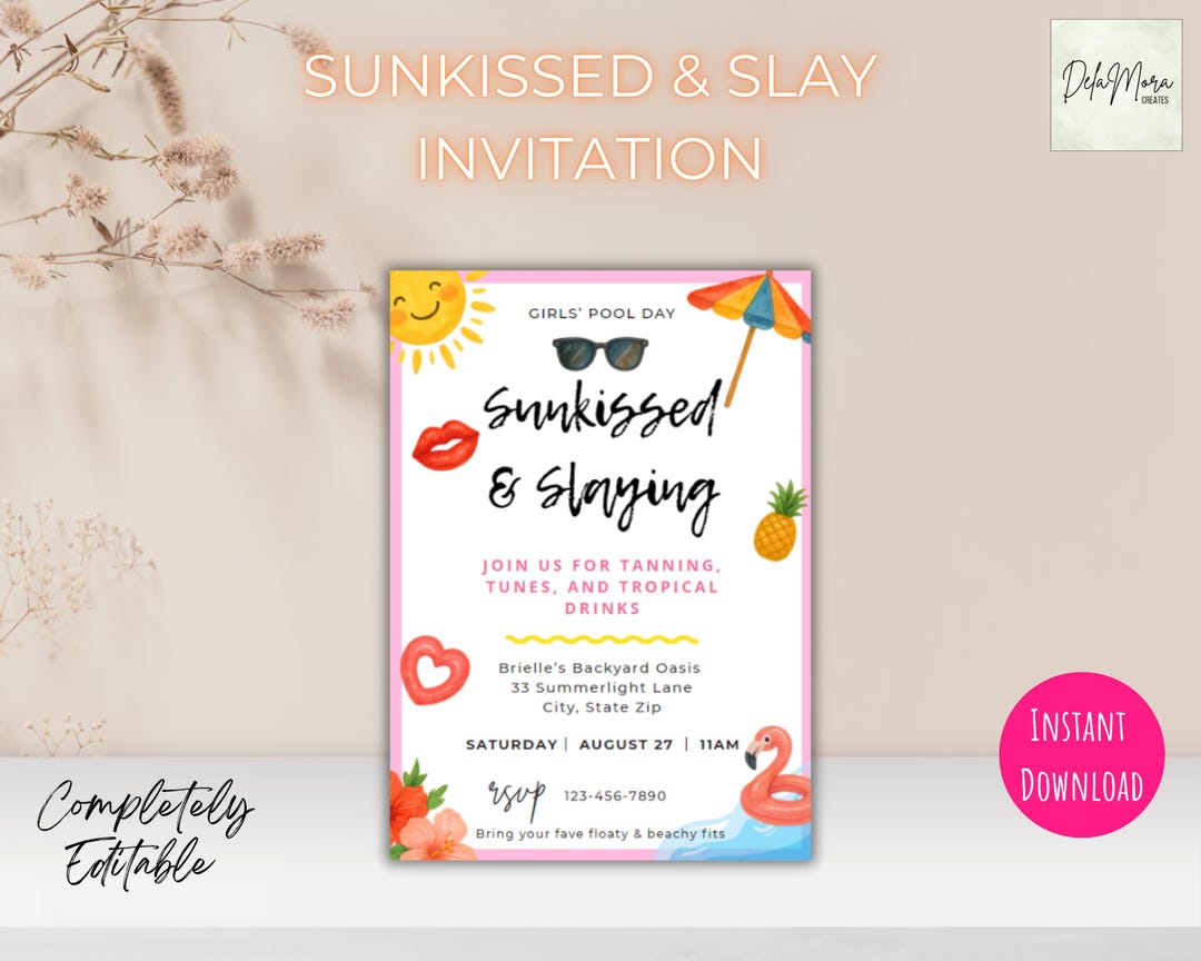 Editable Sunkissed and Slay, Girl's Night, Girls, Party Invitation ...