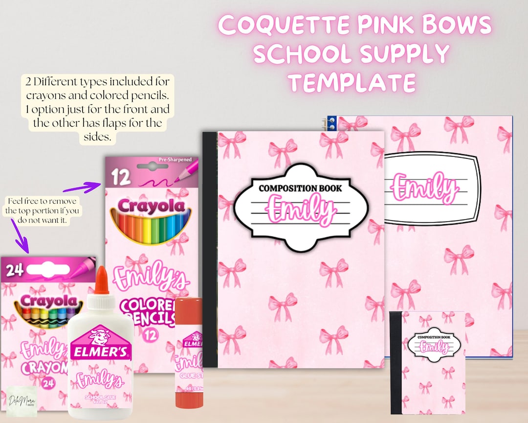 Editable Coquette Pink Bow School Supply Labels: Editable Template ...