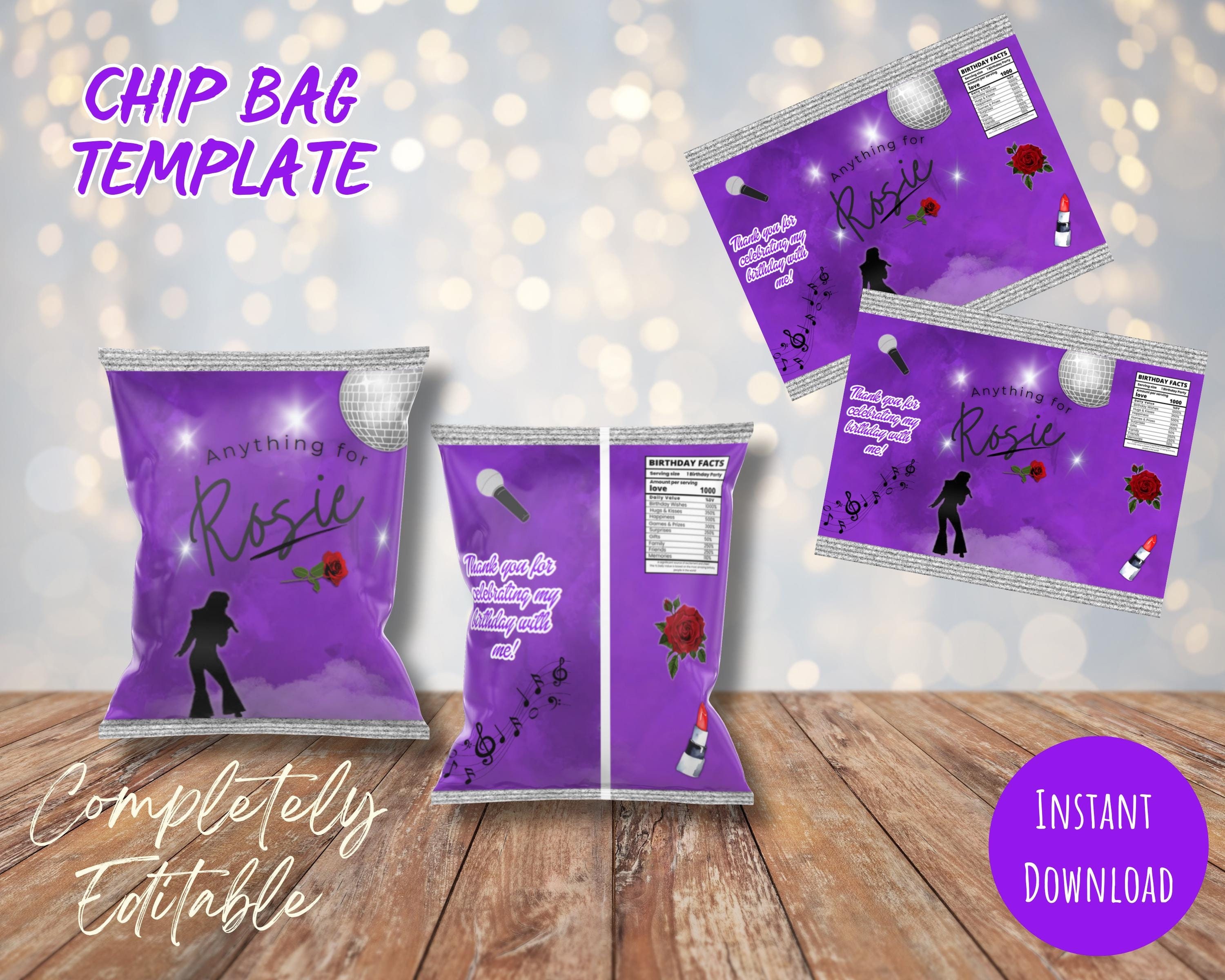 Editable Digital Selena Inspired Chip Bag Birthday Party, Selena ...