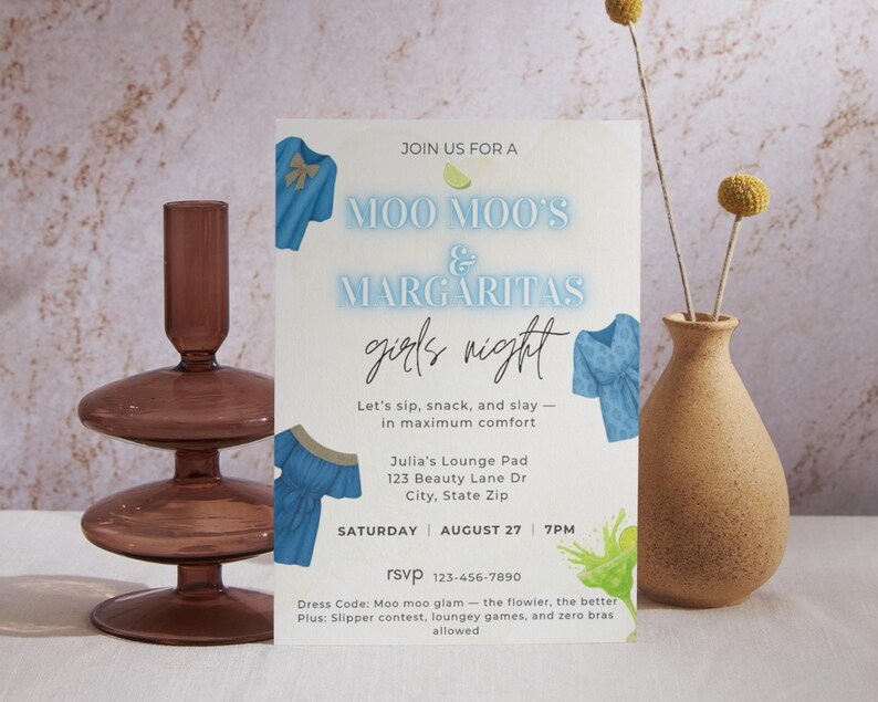 Moo Moos and Margaritas Invitation: Girls Night Out, Bachelorette Party ...