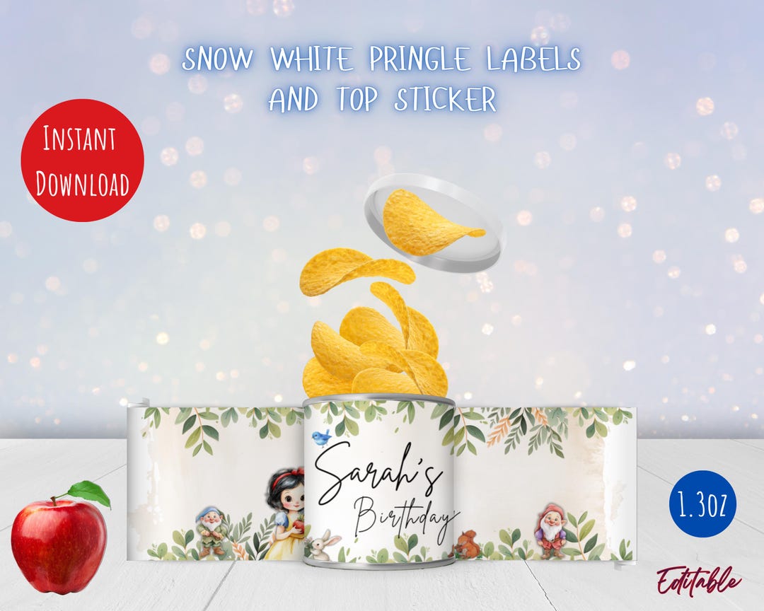 Editable Printable Snow White Pringle Labels, Snowwhite Printables ...