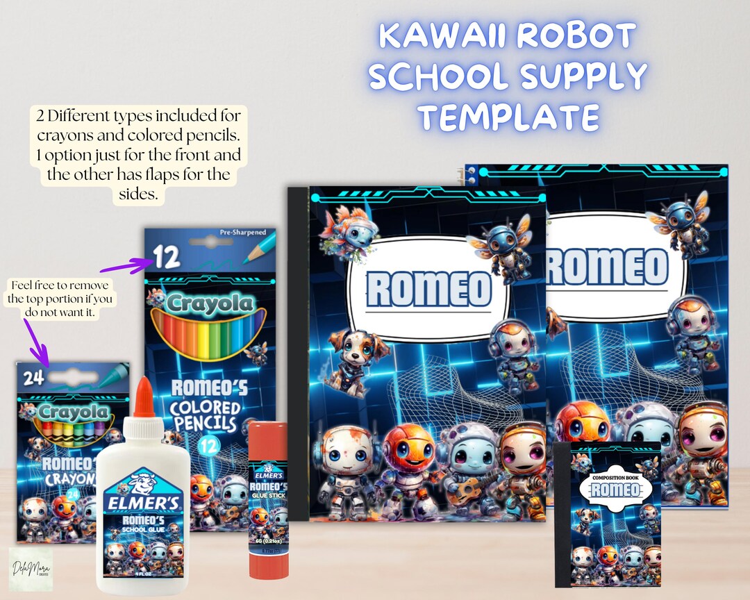 Kawaii Robot School Supply Labels Editable Name Labels Cute Classroom ...