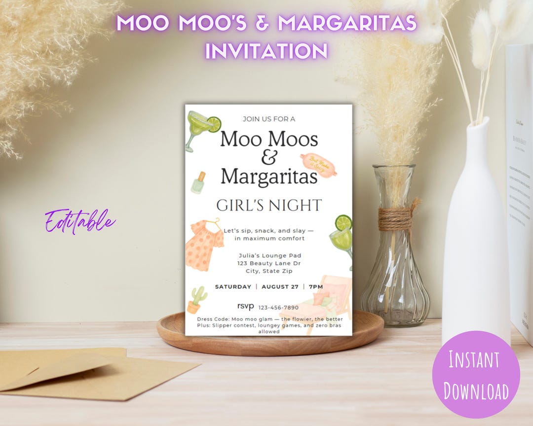 Editable Digital-printable Moo Moos & Margaritas, Girl's Night, Girls ...