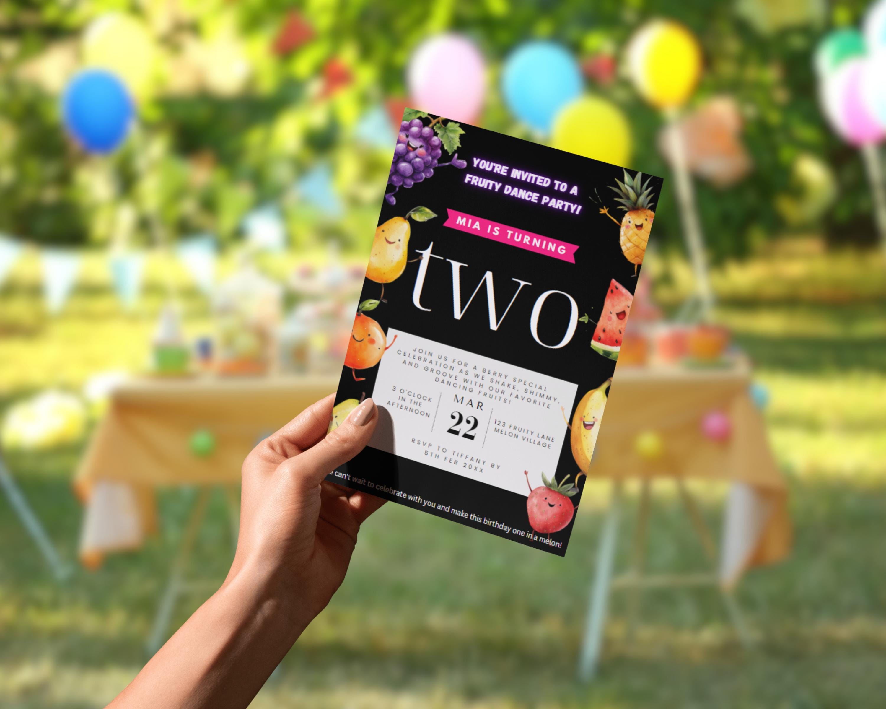 Dancing Fruit Birthday Invitation 5x7 Editable Kids Party Invite Tutti ...