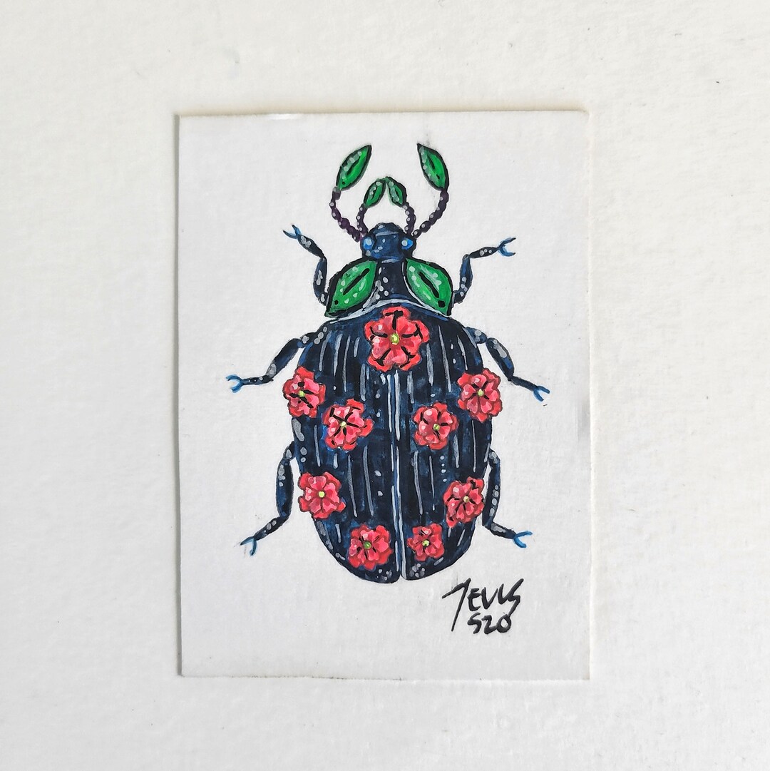Lady Flower Scarab Original Painting Jevus Vougler - Etsy